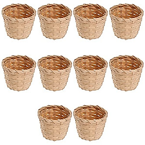 Zerodeko 10PCS Miniature Artifical Wood Woven Baskets, Mini Woven Baskets Without Handles for Home Office Table Party Favors Crafts Decoration