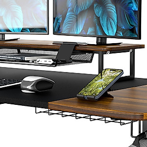 SHW 62-Inch Extra Large Electric Height Adjustable Standing Desk with Monitor Riser and Drawer, 62 x 28 Inches, Walnut