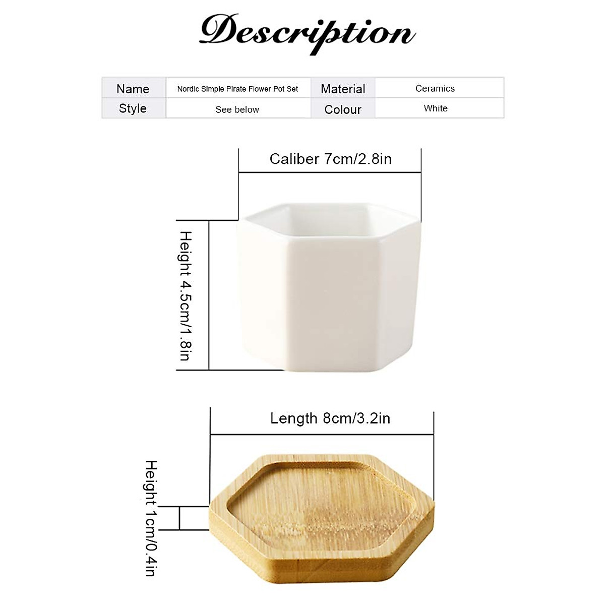 Ochine 3 Inches Ceramic Cactus Flower Pot with Bamboo Tray Small Succulent Planter Modern Indoor Outdoor Plant Pots Set Home Planters Container Bonsai Pots with Drainage Hole