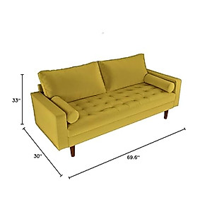 Container Furniture Direct Womble Mid Century Modern Velvet Couch for Living Room with 3 Seater Tufted Seat and Sturdy Wood Frame, Includes Bolster Pillows, Sofa, Dijon