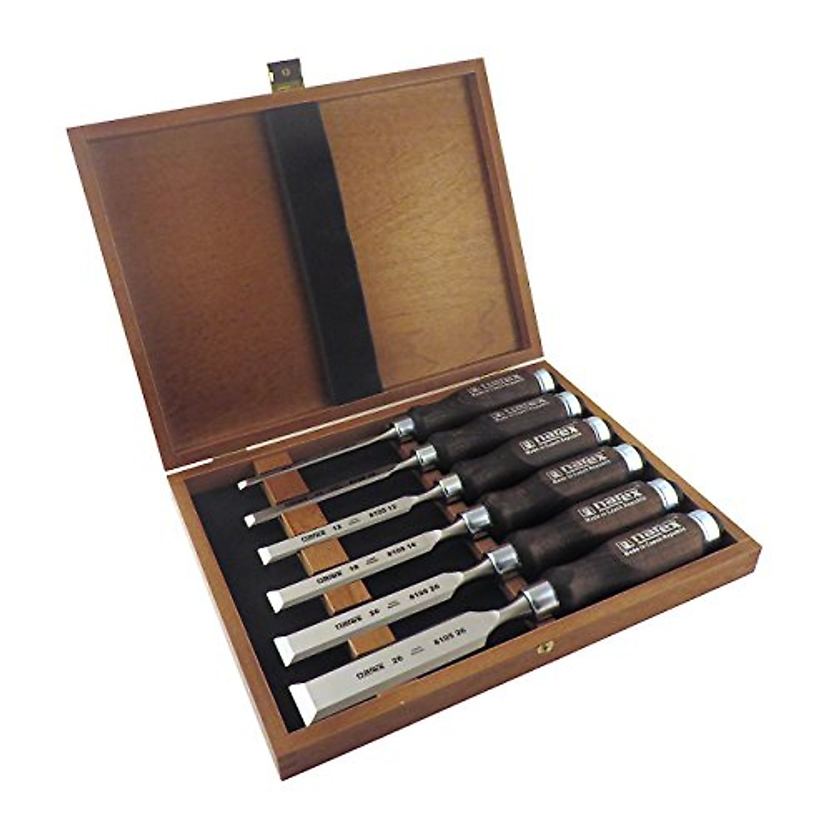Narex 6 pc Set 6 mm (1/4), 10 (3/8), 12 (1/2), 16 (5/8), 20 (13/16), 26 (1-1/16) Woodworking Chisels in Wooden Presentation Box 853053