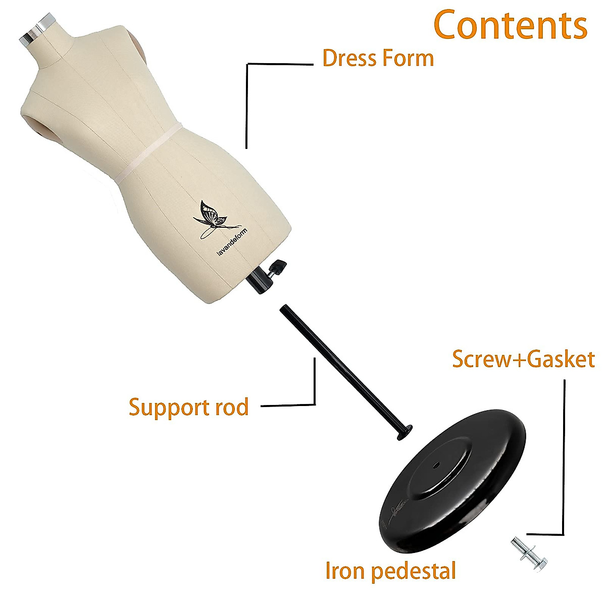 lavandeform Half Scale Dress Form（Not Adult Full Size） 1:2 Miniature Sewing Half Size Mannequin. straightly into Body Inside, Fully Pinnable Dressmaker Dummy. (Black)