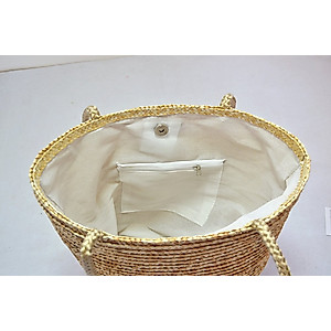 TONWHAR® Simple Elegant Straw Woven Beach Tote Bag Purse (Natural Color)