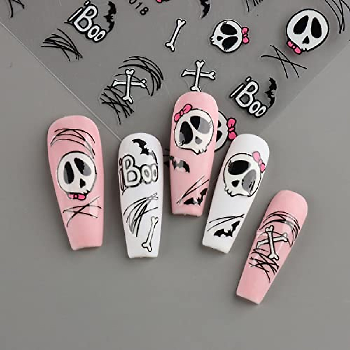 4 Sheets Halloween Nail Art Stickers Decals Luminous Halloween Nail Stickers Halloween Nail Decorations Accessories Cute Ghost Spider Web Halloween Black White Glowing in The Dark Nail Designs