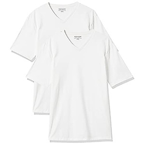 Amazon Essentials Men's Regular-Fit Short-Sleeve V-Neck T-Shirt, Pack of 2, White, Medium