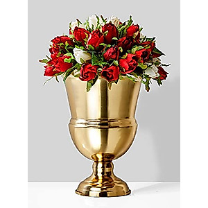 Serene Spaces Living Decorative Gold Vase Urn, Gold Vases for Centerpieces, Metal Vase Use for Home Decor, Wedding, Parties, Floral Arrangements, Measures 10.25" Tall & 7.25" Diameter