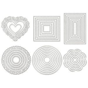 BENECREAT 6 Sets Cutting Dies, 38pcs Metal Stencils Nesting Die Flower Heart Square Embossing Tools for Festival Mother's Day Card Making, Scrapbooking Photo Album Making