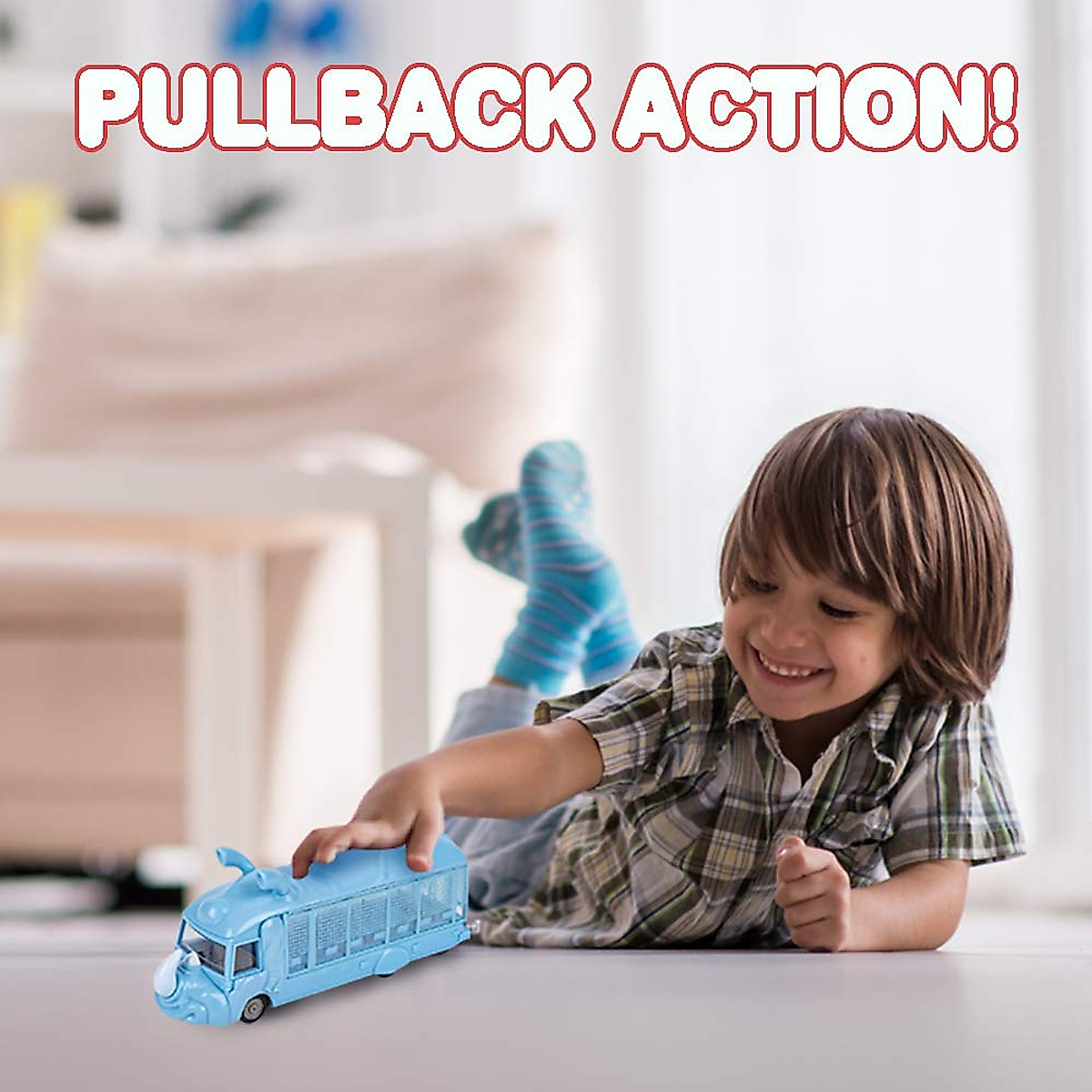 ArtCreativity Pull Back Rhino Safari Animal Bus for Kids, 7 Inch Rhino Design Bus with Pullback Mechanism, Durable Plastic Material, Safari Party Decorations, Best Birthday Gift for Boys & Girls