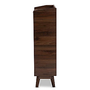 Baxton Studio Mid-Century Lena Wood Shoe Cabinet in Walnut Brown
