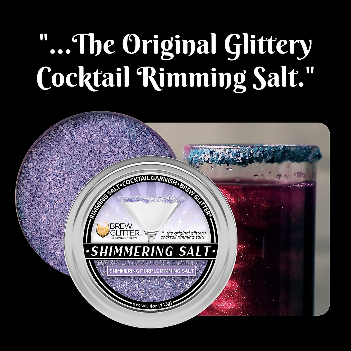 BREW GLITTER Shimmering Purple Cocktail Rimming Salt, Drink Rimmer for Beverages, Cocktails, Margaritas, Drinks, Kosher Certified, Vegan (4 oz, Shimmering Purple)