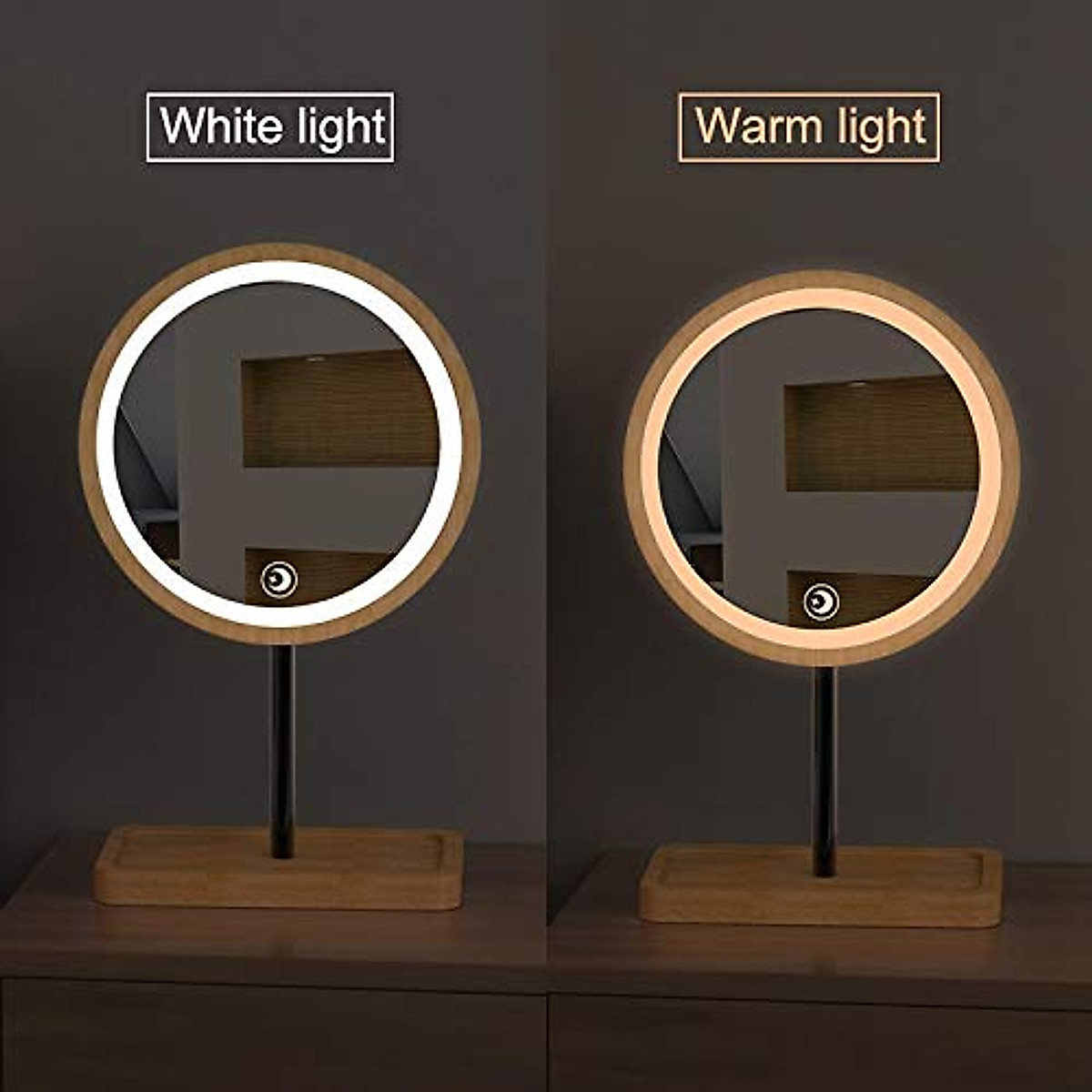 FQYYDD Illuminated Makeup Mirror Wooden Desktop Led Makeup Mirror Usb Charging Adjustable Bright