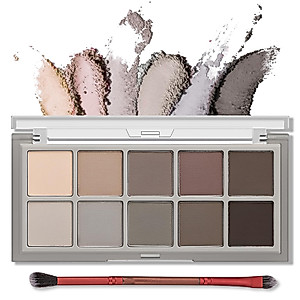 Erinde 10 Colors Eyeshadow Palette, Matte Taupe Gray Eye Shadow Makeup, Ultra-Blendable, Pigmented, Long Lasting, Neutral Nude Naked Eye Make Up Pallet with Brush, Suitable for Older Women, Cement