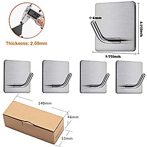 4 Packs Adhesive Hooks, Veriya Stainless Steel Self Adhesive Door Hook Wall Hanger, Heavy Duty Hanging Holder, Stick on Wall, Door, Bathroom Toilet Kitchen Office Closet Cabinet (Silver)