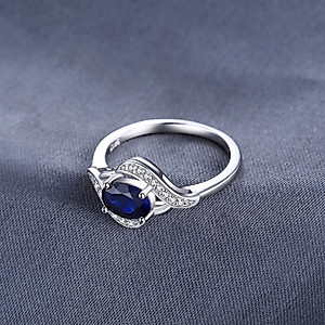 JewelryPalace 1ct Oval Created Blue Sapphire Rings for Women, 14K White Gold Plated 925 Sterling Silver Ring for Girl, Gemstone Jewelry Sets Promise Rings L