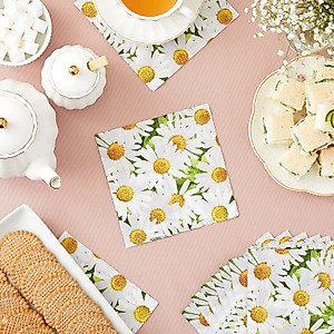 Juvale 100 Pack Decorative Daisy Floral Paper Napkins, 2-Ply, 6.5x6.5”, Napkins for Garden Bridal Shower, Tea Party, Wedding & Decorative Party Supplies