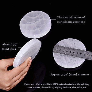 CNYANFEI 3pcs Selenite Charging Plates 4” Satin Spar Crystal Tray Natural Selenite Stone Coasters Circle Gemstone Slab Bulk