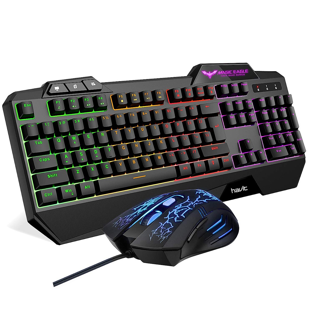 HAVIT Gaming Keyboard Mouse Headset & Mouse Pad Kit, Rainbow LED Backlit Wired, Over Ear Headphone with Mic for PC, Computer, Xbox ONE & PS4, Tablet, Mobile Phones (Renewed)