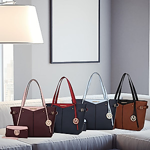 MKF Set Shoulder Bag for Women & Wristlet Wallet Purse: Top Handle Tote Satchel PU Leather Handbag Pocketbook Blush-Mauve