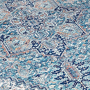 ReaLife Machine Washable Rug - Stain Resistant, Non-Shed - Eco-Friendly, Non-Slip, Family & Pet Friendly - Premium Recycled Fibers - Vintage Distressed Traditional - Blue, Ivory, Orange, 5' x 7'