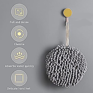 2pcs Soft Hand Drying Hanging Ball, High Absorbent Chenille Fuzzy Ball Plush Sponge Ball Shaped, Thick Drying Cloth Hand Towel for Home Kitchen & Bathroom(Size:2pcs)