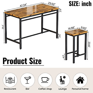 AWQM 5 Piece Bar Table Set, Modern Counter Height Dining Table and Chairs Set for 4, Wood Kitchen Table and 4 Bar Stools for Small Spaces, Apartment, Pub, Dining Room (Rustic Brown)