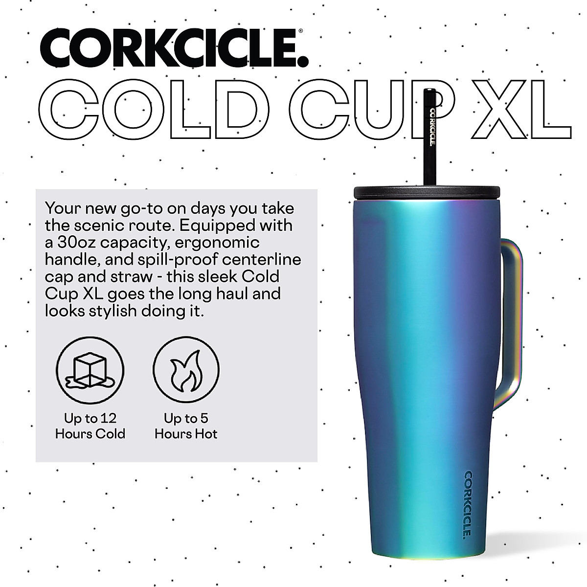 Corkcicle Cold Cup XL Insulated Tumbler with Handle, Lid, & Straw, Dragonfly, 30 oz – Reusable Cupholder Friendly Water Bottle Keeps Drinks Cold 12hrs