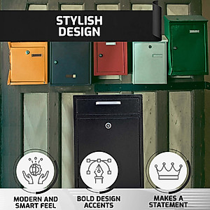 VORVIL Locking Mailbox Wall Mount - Galvanized Steel Mailbox with Keys for Outdoor - Secure Modern Design Large Drop Box for House & Office