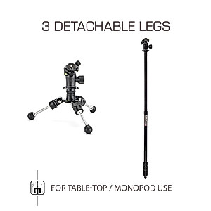 3 Legged Thing Charles 2.0 Aluminium Tripod Kit with AirHed Pro – Adjustable Camera Tripod with 3 Detachable Legs - Darkness (Matte Black) (CHARLESKITDARK2)