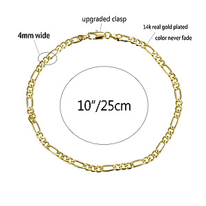 kelistom Gold Anklet Bracelets for Women Men 14K White Gold Plated Cuban Link Herringbone Paperclip Figaro Chain Ankle Bracelets for Women