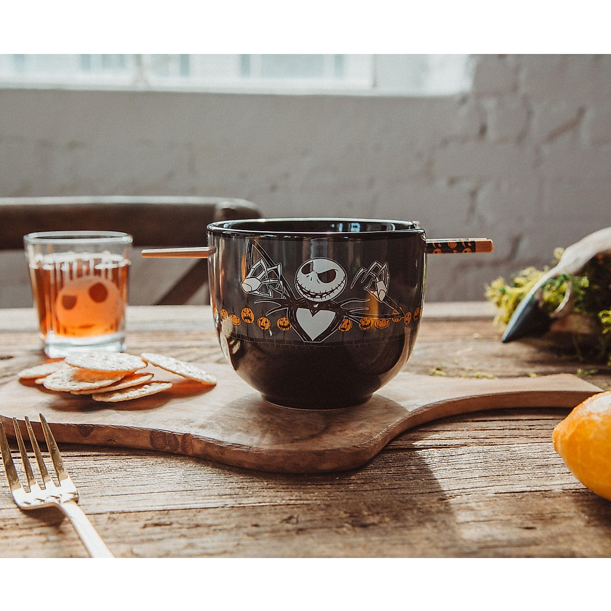 Toynk Disney Nightmare Before Christmas Scary Jack 20-Ounce Ramen Bowl With Chopsticks