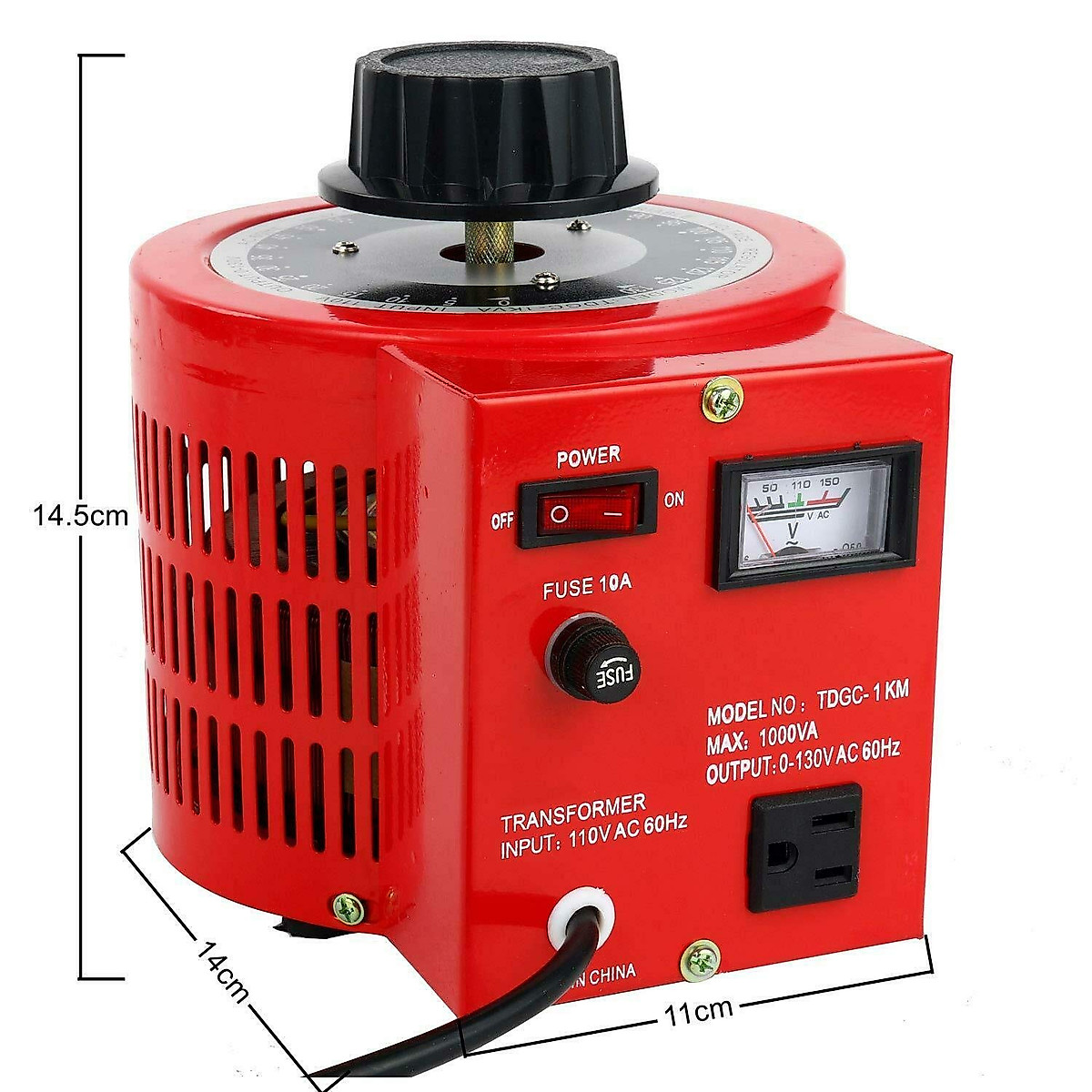 YaeCCC Voltage Transformer 10 Amp Auto AC Variable Voltage Converter,1000VA,0~130 Volt Output (1000W Max)