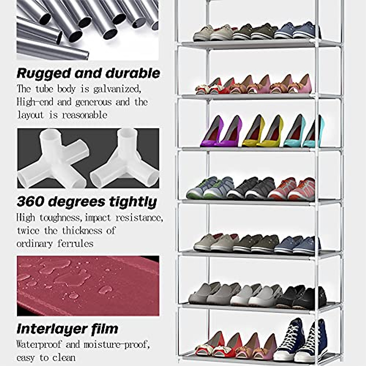 Mekek Shoe Rack Closet, 9 Tier Shoe Rack Organizer - Portable Row Shoe Rack Shelf Cabinet Tower for Closet with Nonwoven Fabric Cover (Red Wine)