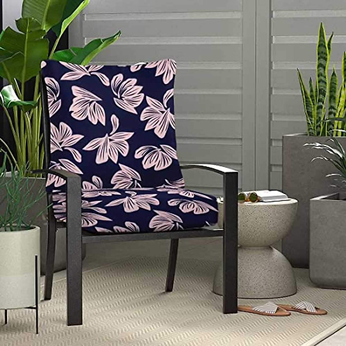 2-Piece Outdoor Deep Seat Cushion Set Pink Navy Floral botanical seamless suitable for fashion prints Back Seat Lounge Chair Conversation Cushion for Patio Furniture Replacement Seating Cushion