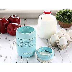 Sparrow Decor Mason Jar Measuring Cups Set - Set of 4 Ceramic Measuring Cups (1/4, 1/3, 1/2, 1 Cup) in Rustic, Antique, Farmhouse Design Perfect for Your Kitchen (Blue)