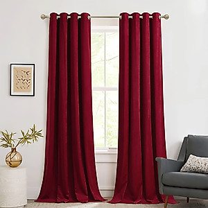 RYB HOME Red Velvet Curtains 108 inch for Theater, Room Darkeing Velvet Drapes Elegant Holiday Decoration for Party Family Gathering Chritmas Backdrop for Living Room, W52 x L108 inch, 2 Panels