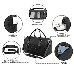 Hanples Gym Bag, Waterproof Travel Bag, Weekender Overnight Bag for Men Women, Large Travel Duffle Bag with Shoe Compartment & Wet Pocket, Sport Tote Bags for Swimming, Yoga, Travel, Gym