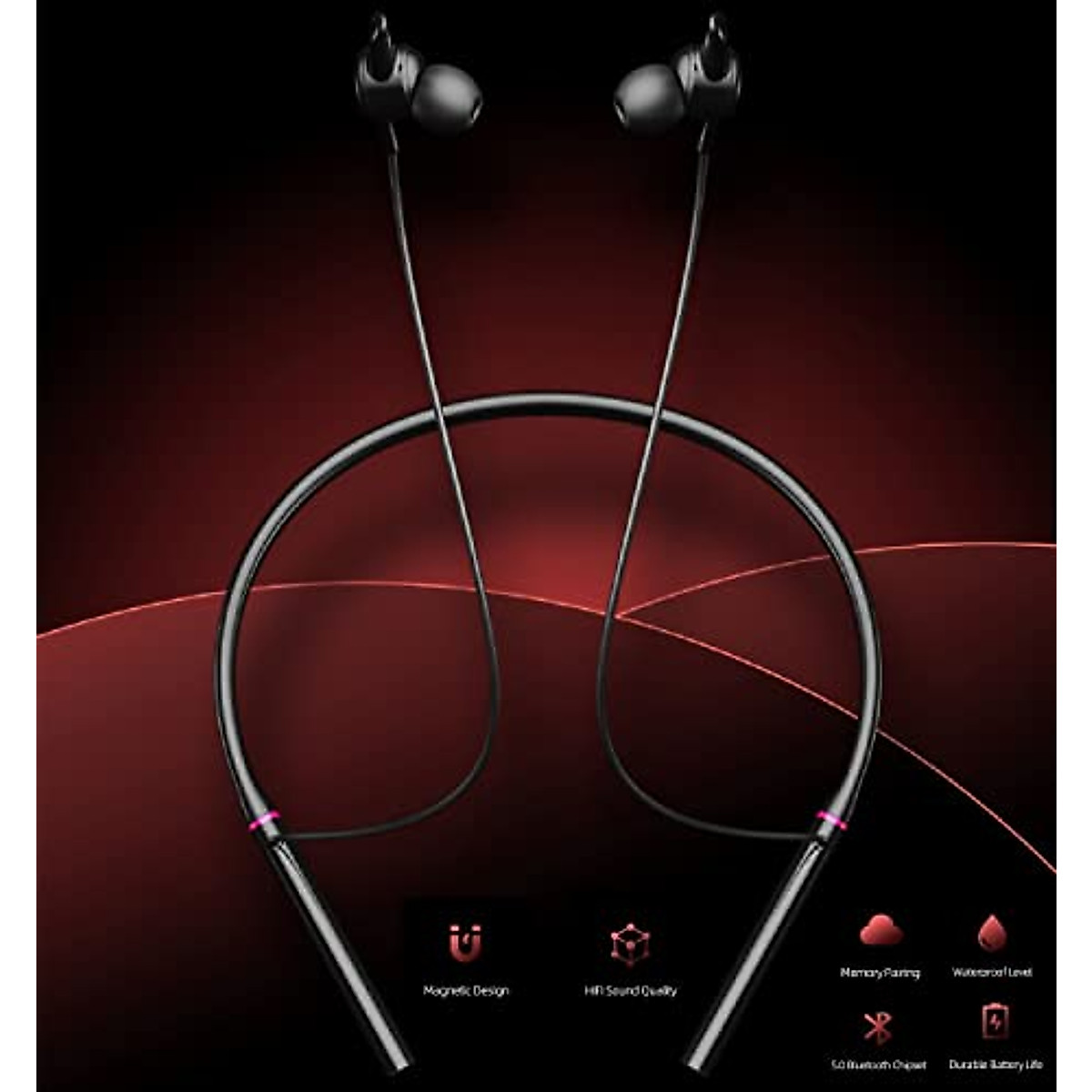 MOEEN Neckband Bluetooth Headphones V5.0 Wireless Headset Sport Earbuds w/Mic Cordless Noise Canceling Earphones 12Hrs Playtime for Gym Running