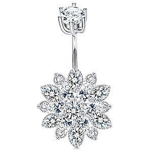 Sllaiss 14G Sterling Silver Flower Belly Button Rings Navel Rings For Women Navel Piercing Jewelry Belly Piercing Cubic Zirconia Belly Rings For Women