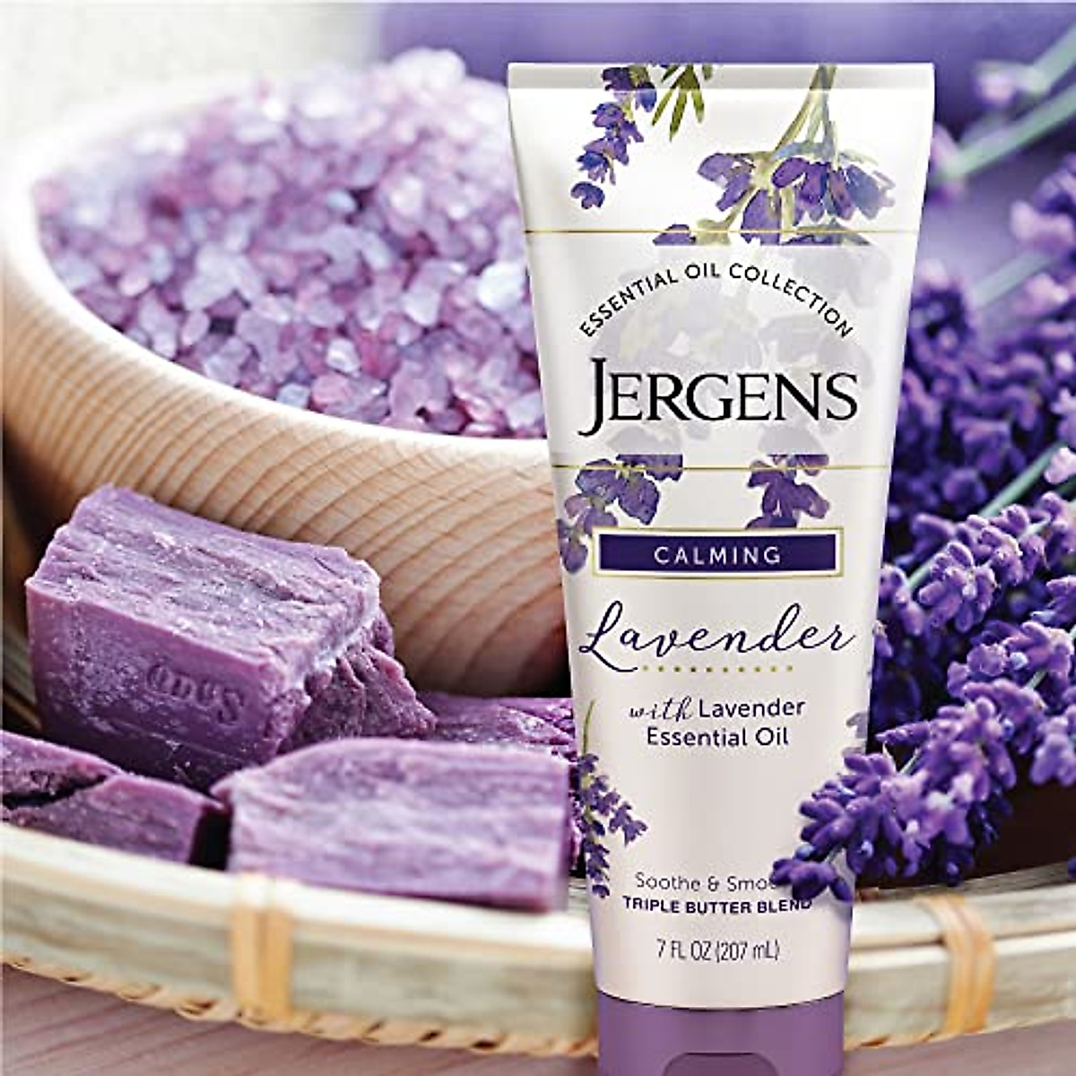 Jergens Lavender Body Butter Body and Hand Lotion, Moisturizer for Women, 7 Fl Oz (Pack of 1), with Essential Oils for Indulgent Moisturization White