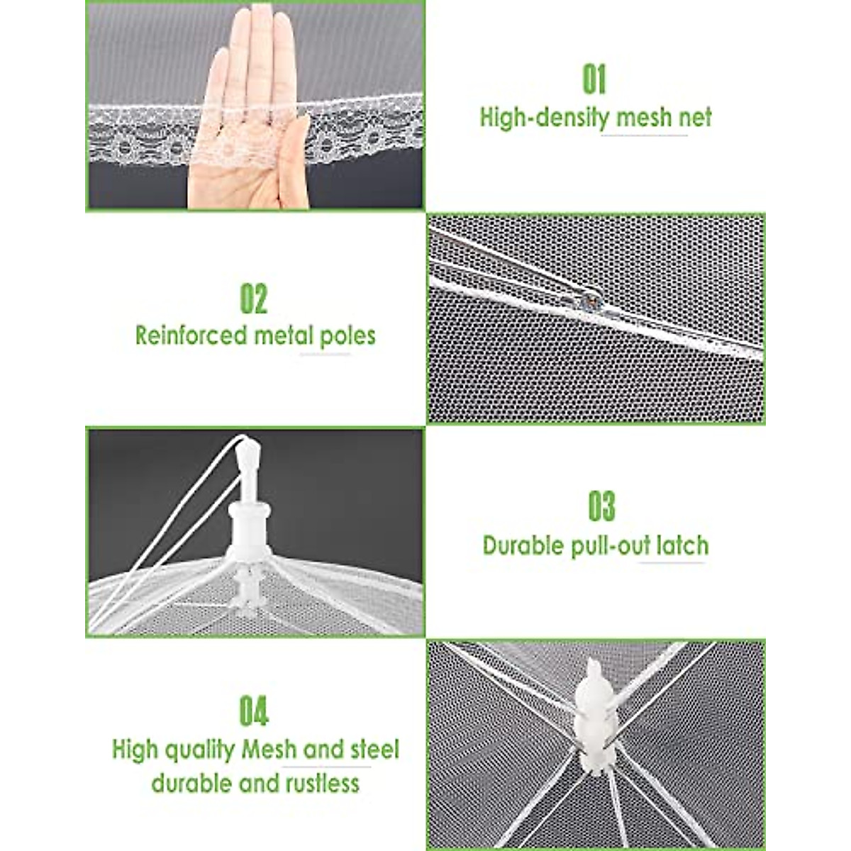 Lauon Food Covers, 1 Extra Large (40"X26") & 4 (17"X17"), 5 Pack White Mesh Plate Serving Tents, Pop-Up Umbrella Screen Tents, Jumbo Food Net for Outdoor Picnics Parties BBQ, Collapsible and Reusable