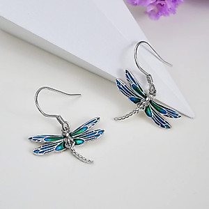 PELOVNY Christmas Gifts for Mom from Daughter Blue Dragonfly Earrings for Women S925 Sterling Silver Big Dragonflies Dangle Hook Earrings for Women