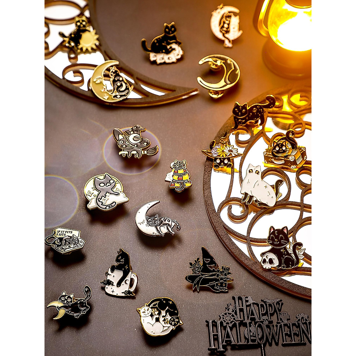 Ferraycle 20 Pieces Cat Enamel Pins Bulk for Backpack Cute Enamel Brooch Pins Set Black Cat Lapel Pins Witchy Enamel Brooch Pins for Women Men Girls DIY Badges Clothing Jacket Bags Halloween Gifts