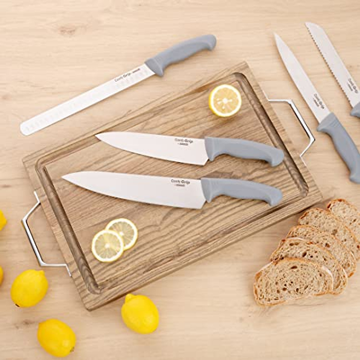 Restaurantware Comfy Grip 10 Inch Chef's Knife, 1 Sharp Cooking Knife - Ergonomic Handle, Non-Slip Grip, Gray Stainless Steel Kitchen Knife, Dishwashable, Slice, Dice, Mince, or Chop Ingredients