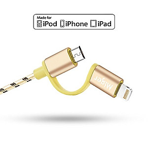 Multi Charging Cable 6.5Ft/2M MFi Certified 2Pack USB A to Lightning/Micro USB Cables 2 in 1 Nylon Braided Charge and Sync Charger Cord for iPhone, iPad/iPod, Huawei, Nexus, Nokia, Sony, HTC & More