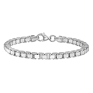 4.5mm Solid .925 Sterling Silver Square Box Chain Bracelet, 9 inches