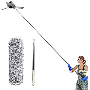 Atopov Microfiber Duster for Cleaning with 100-inch Stainless Steel Extension Pole Extendable Duster Collector Head Bendable, Washable, Lint Free Dusters, Roof，Ceiling Fan, Blinds, Cobwebs