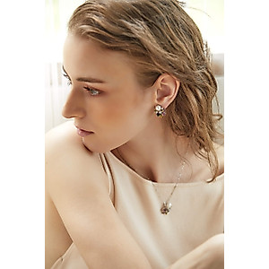 Anthia Jewelry Womens Sterling Silver Sparkling Multicolor Cubic Zirconia Gemstone Floral Flower White Imitation Pearl Cute Fashion Jewelry Accessory French Back Stud Earrings, Purple & Pink