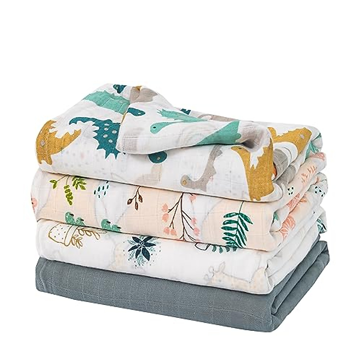 Catteyonce Swaddle Blankets, 4 Pack Breathable Muslin Swaddle Blankets, Cotton Soft and Comfortable Receiving Blanket for Newborn Boys and Girls, Orange/Giraffe, Large 44 "x 47 "