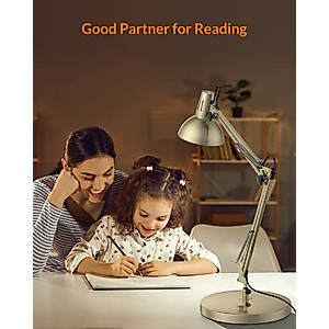 LEPOWER Metal Desk Lamp, Adjustable Goose Neck Architect Table Lamp with On/Off Switch, Swing Arm Desk Lamp with Clamp, Eye-Caring Reading Lamp for Bedroom, Study Room &Office (Brass)