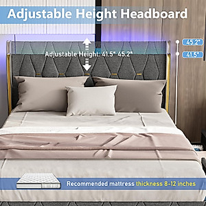 HOMFAMILIA LED Full Bed Frame with 4 Storage Drawers, Upholstered Full Platform Bed with Adjustable LED Lights Headboard, Storage, Noise Free, No Box Spring Needed, Easy Assembly, Dark Grey